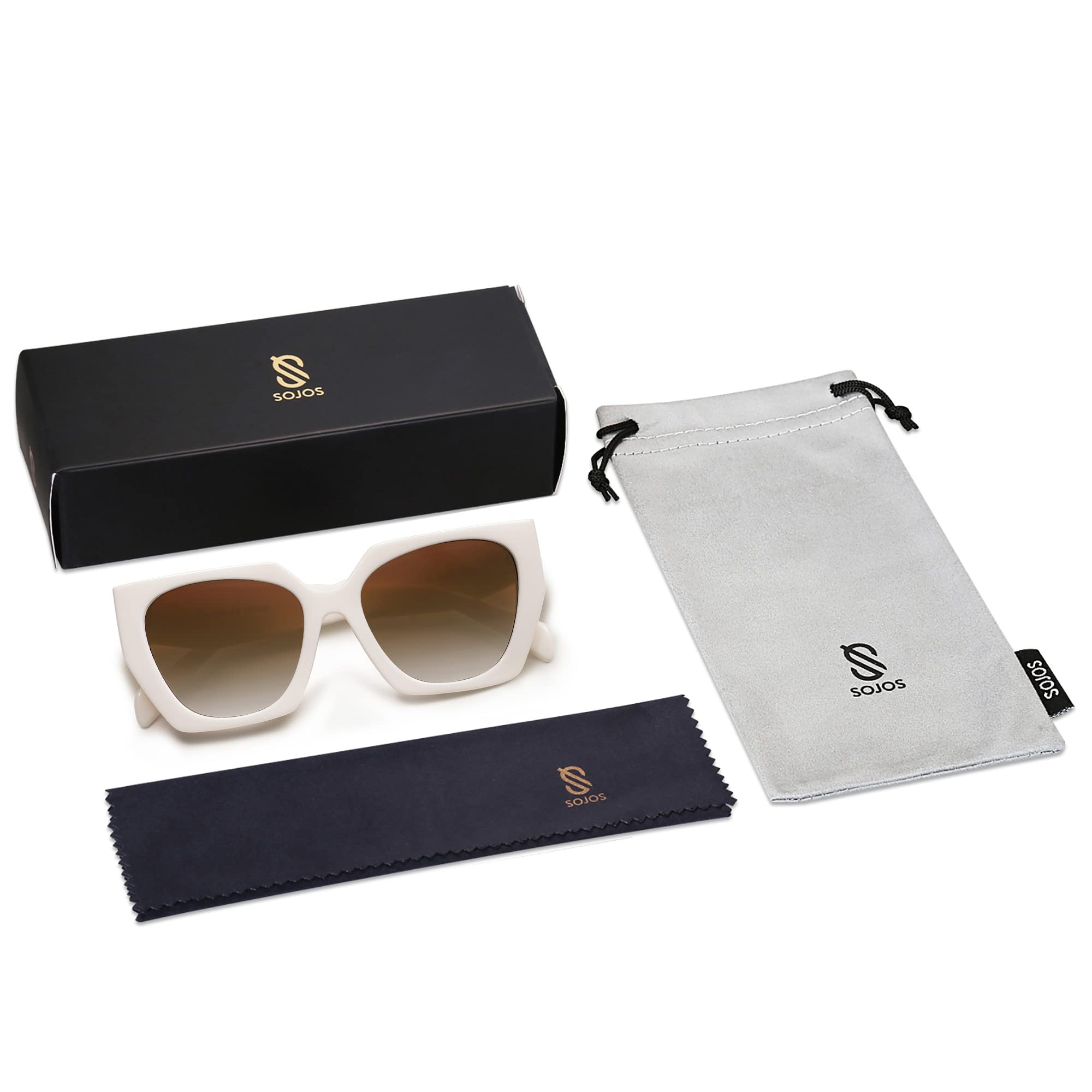 SOJOS Big Trendy Polarized Sunglasses Womens Oversized Cateye Sunnies Lentes De Sol Para Mujer SJ2205, Creamy White/Gradient Brown