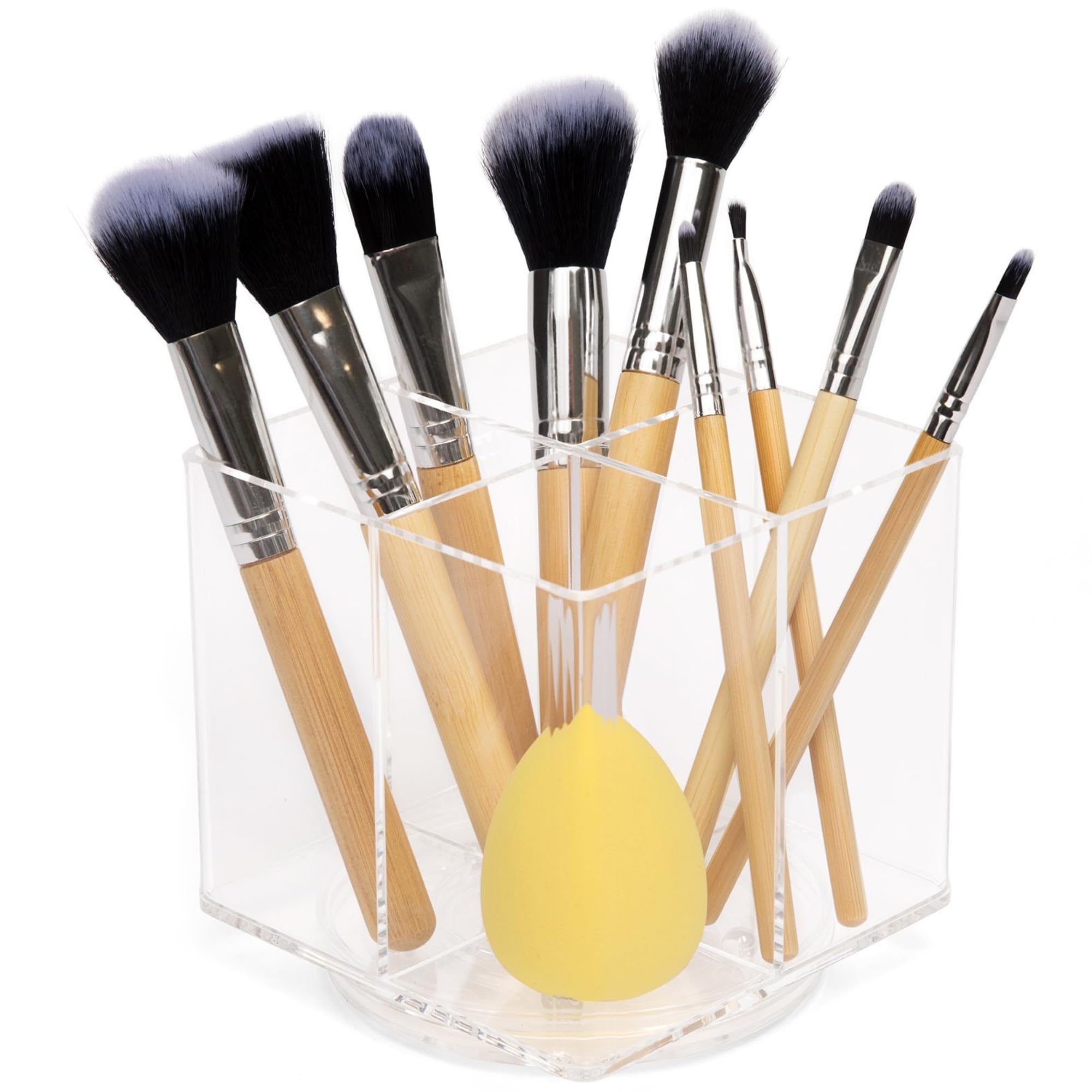 SESUMI Makeup Brush Holder Organizer ā Rotating Makeup Organizer with 4 Compartments ā Perfect for Beauty Tools, Stationery, Kitchen - Acrylic Makeup Brush Organizer ā Multifunctional Pen Holder
