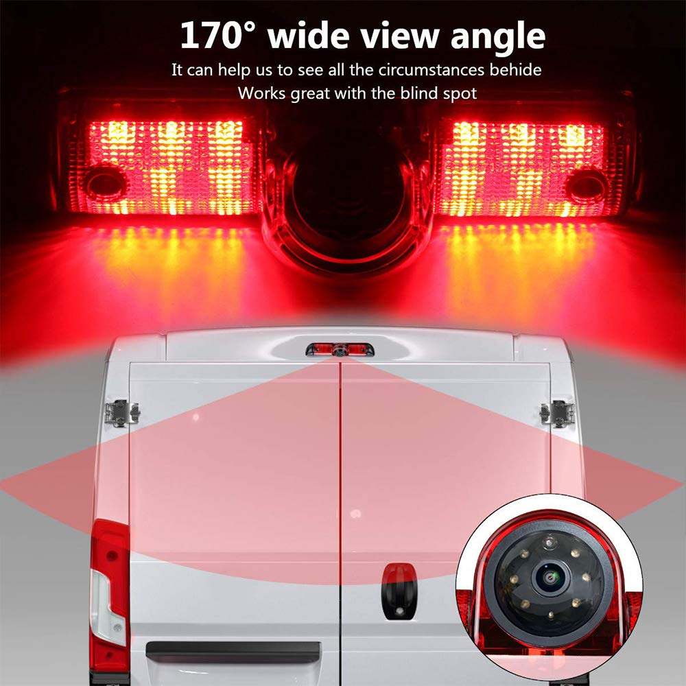 Videosystem Rear View Camera Backup Camera Replacement for Chevy Express GMC Savana Cargo Van Transporter/Savana Explorer 2003-2018 Year Third Brake Light, with Roof Top Mount