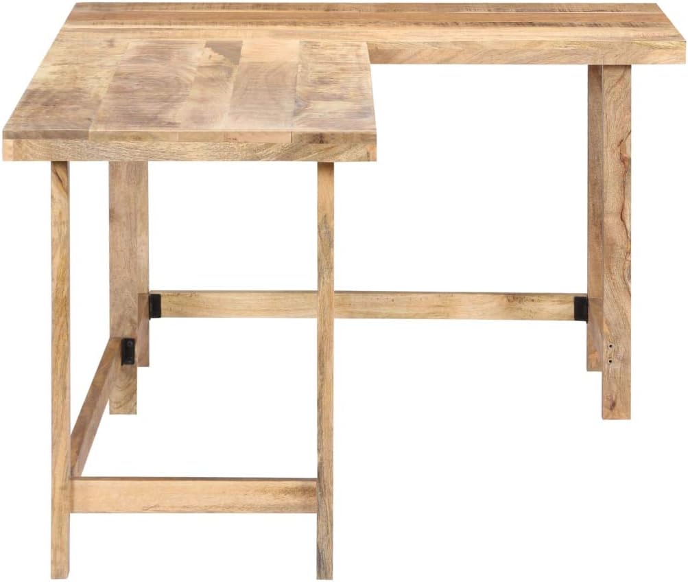 vidaXL Desk, L-Shaped Computer Desk, Home Office Corner Desk, Living Room Writing Table Workstation, Farmhouse Style, Solid Wood Mango