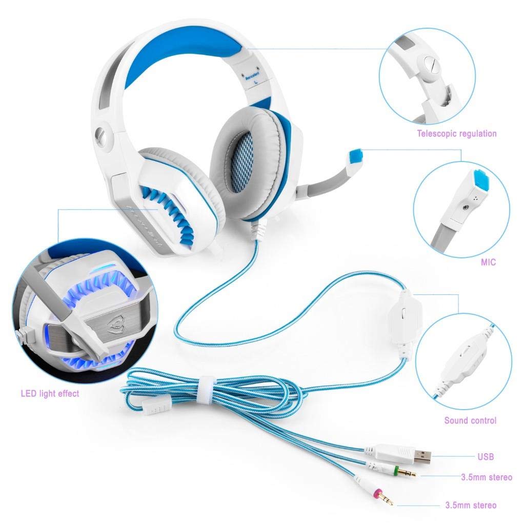 SVYHUOK White Gaming Headset for PC PS4 with Mic. Over-Ear Headphones for Laptop Games with Noise Cancelling Stereo 53mm Driver Memory Earmuffs Volume Control Gift for Kids