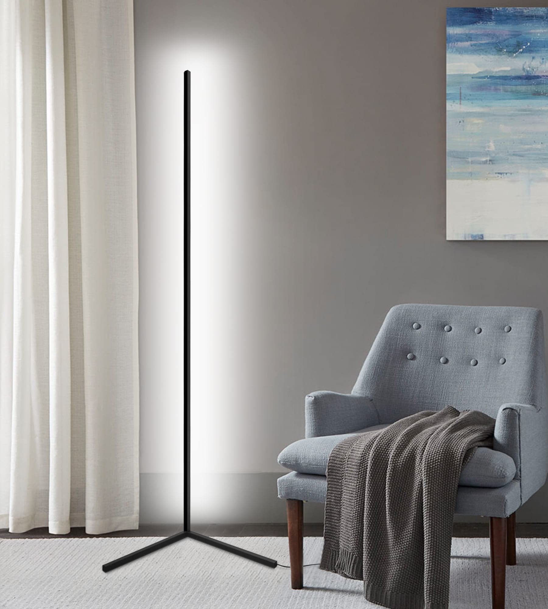 Wise Home Products Nordic Warm Lamp - Corner Lamp with Warm White Lighting, Modern Black Metal with Dimmable White Warm Light Floor Lamp