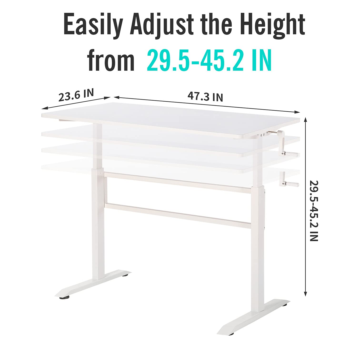 UNICOO Manual Standing Desk Adjustable Height Heavy Duty Game Desk, Crank Adjustable Desk, Adjustable Computer Desk, Manual Stand Up Desk with Headphone Hook,48 x 24 Inches(SYK01-Light Oak)
