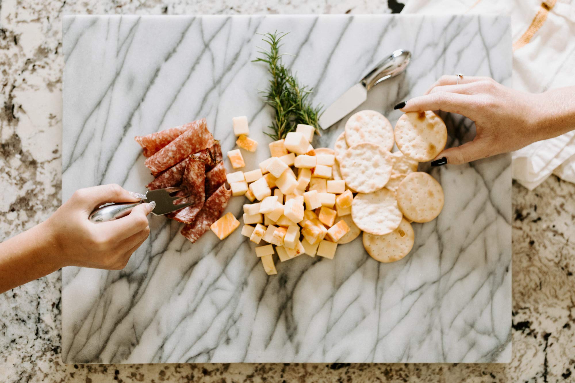 Villa Acacia Marble Cutting Board - 20 x 16 Inch Marble Slab Pastry Board for Charcuterie, Cheese, Dough, Dessert - Decorative Stone Cutting Board for Kitchen and Home