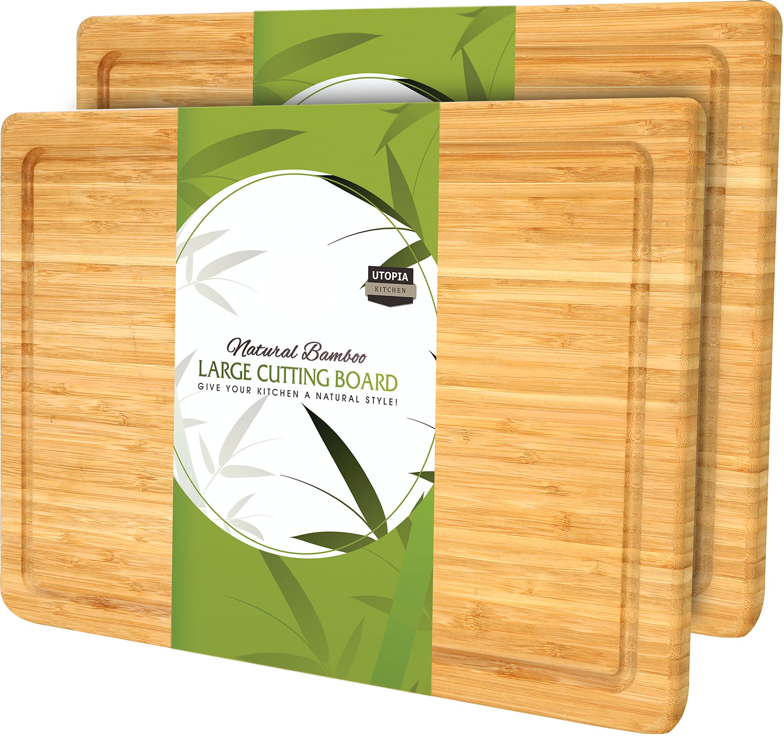 Utopia Kitchen Extra Large Bamboo Cutting Board with Juice Groove - Kitchen Chopping Board for Meat Cheese and Vegetables (17 x 12 Inch) (2)