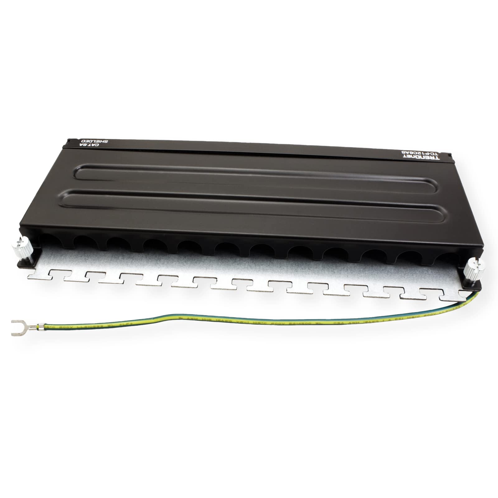 TRENDnet 12-Port Cat6A Shielded Patch Panel, 10G Ready, Cat5e,Cat6,Cat6A Compatible, Metal Housing, Color-Coded Labeling for T568A and T568B Wiring,Cable Management,Wall Mountable, Black,TC-P12C6AS
