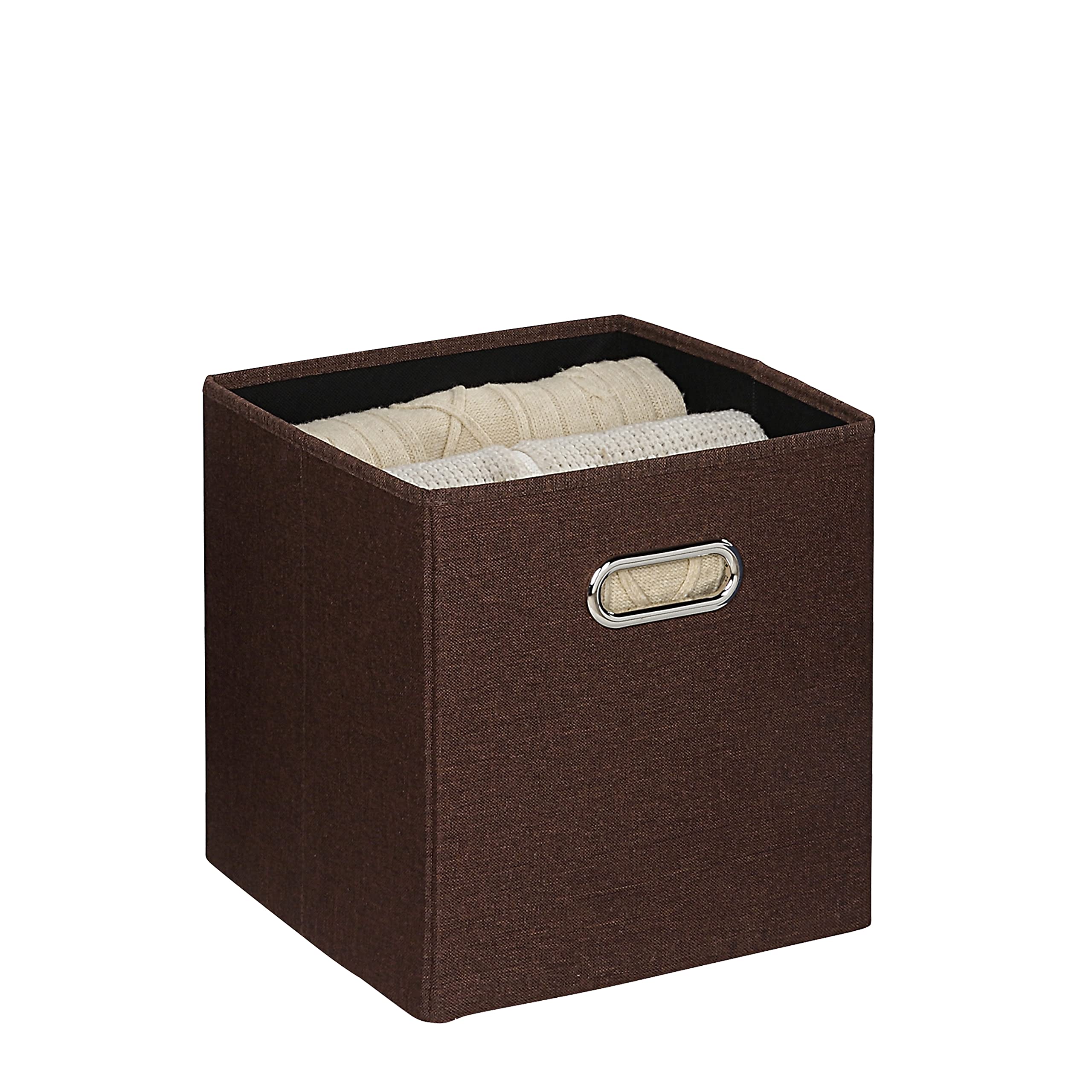 SunnyPoint Cloth Foldable Storage Basket Bin, Foldable Storage Cube Boxes Fabric Drawer with Metal Handle for Closet Shelf, Cabinet, Bookcase (12", Beige)