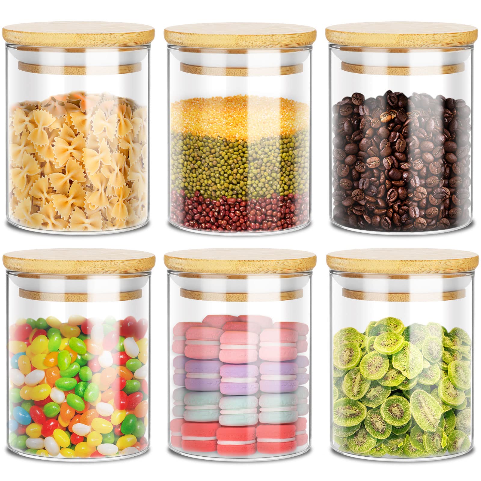 ZaGupul Glass Jars for Food Storage with Bamboo Lids and Labels,16 OZ Air Tight Storage Containers for Pantry, Kitchen Canisters for Herb, Sugar, Cookie, Candy and Spices Jar(Set of 6)