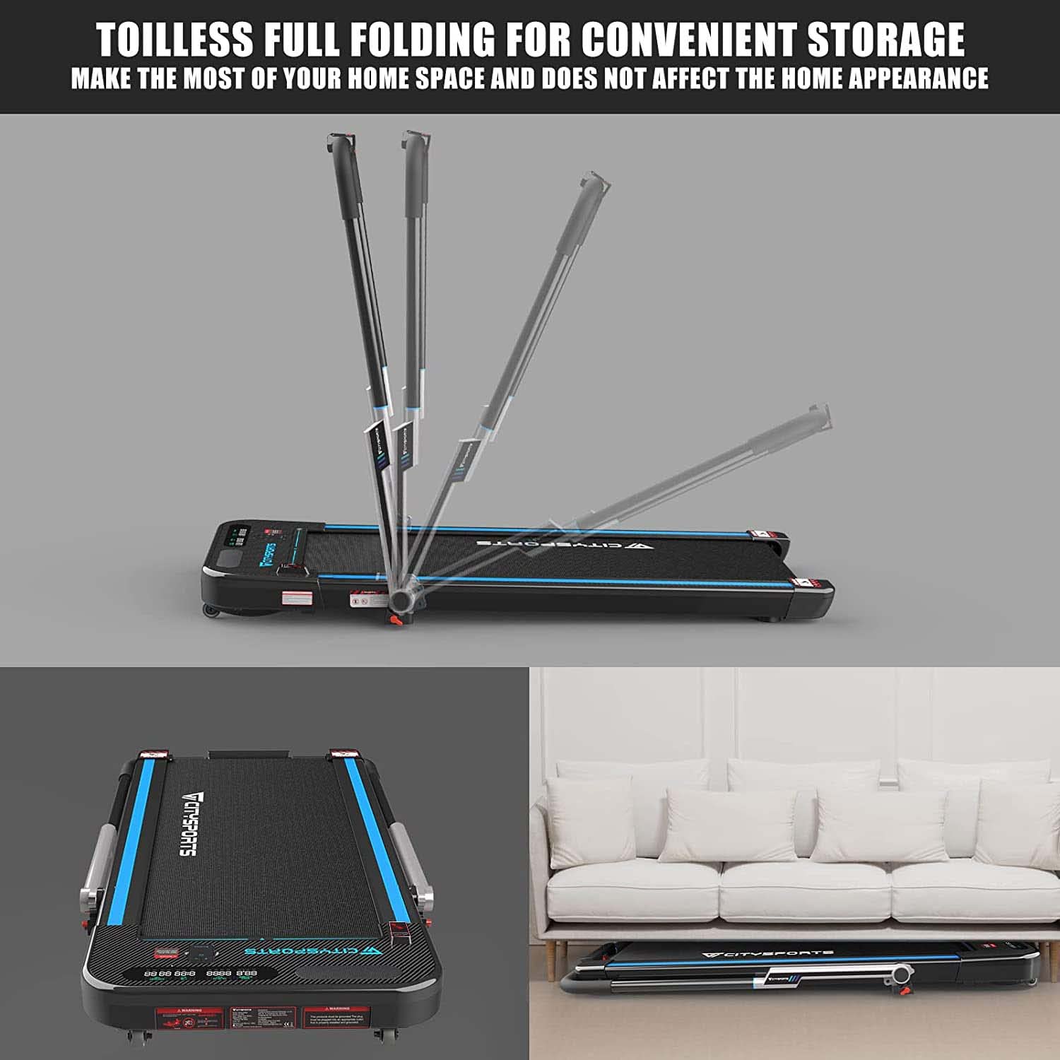 Treadmill for Home,Under Desk Treadmill Portable Walking Pad,Bluetooth Built-in Speakers, Adjustable Speed, LCD Screen & Calorie Counter, Ultra Thin and Silent, Intended for Home/Office (Black)