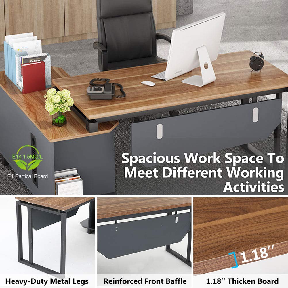 Tribesigns L-Shaped Desk, 55 Inch Executive Office Desk with File Cabinet, Modern Computer Gaming Desk Workstations for Home Office