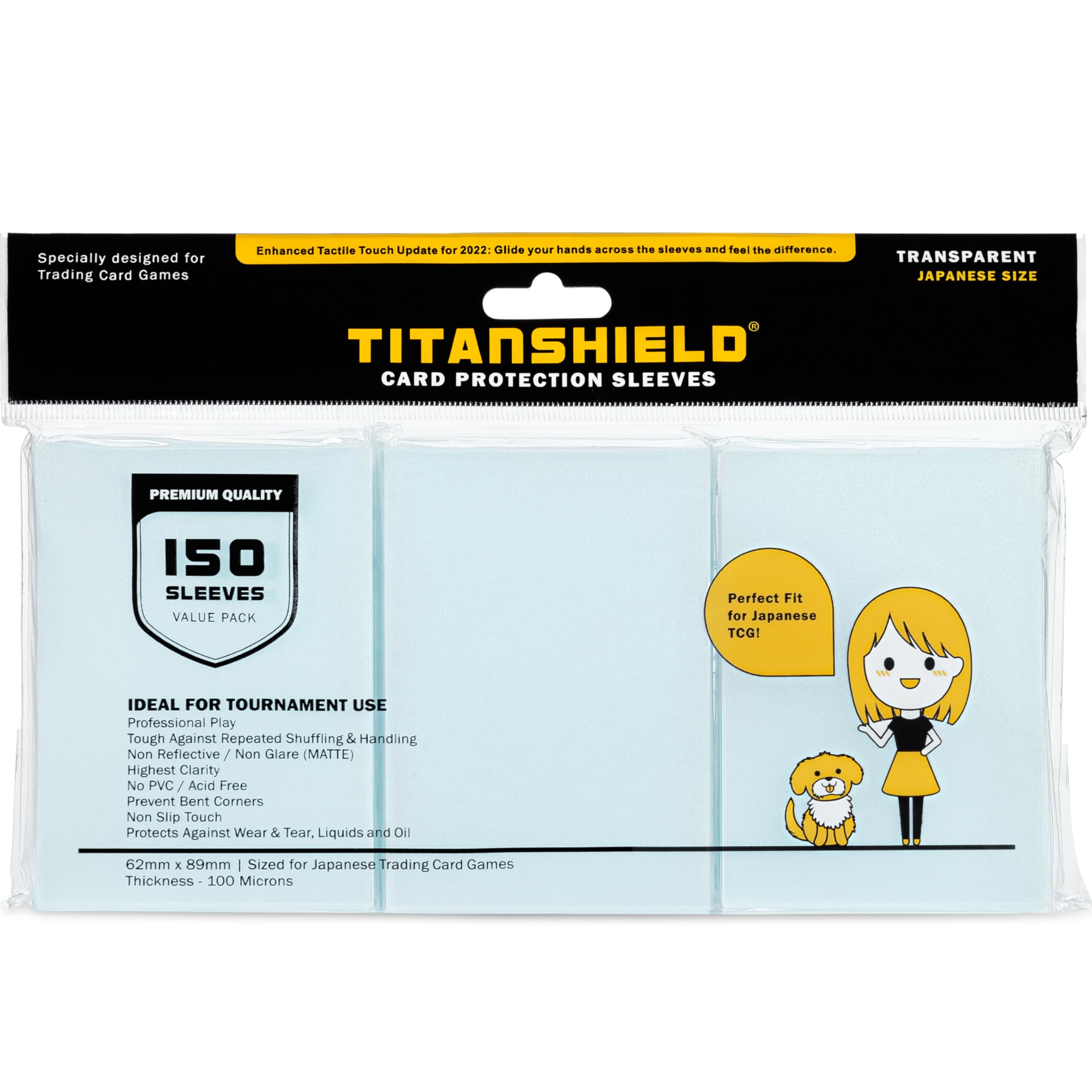 TitanShield (150 Sleeve/Clear) Small Japanese Sized Trading Card Sleeves Deck Protector for Yu-Gi-Oh, Cardfight!! Vanguard & Photocards