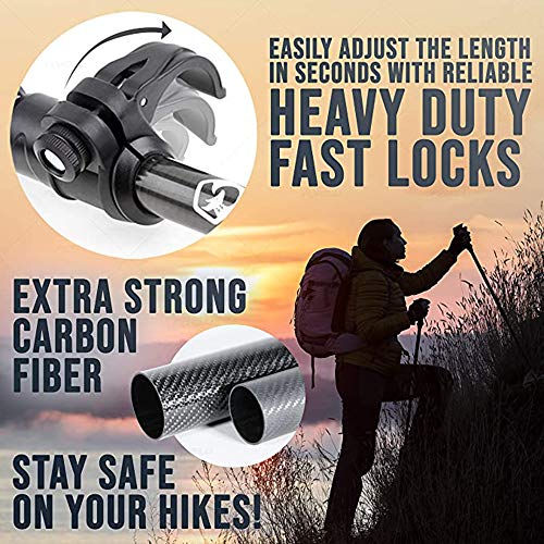 Trekking Poles Collapsible-1pc Pack AdjustableTelescopic Hiking or Walking Sticks Anti-Shock, Strong Lightweight Carbon Fiber-Quick Adjust Flip-Lock for Hiking, Camping, Mountaining