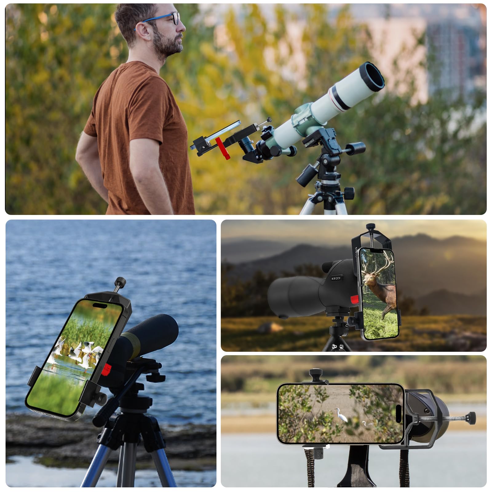 tridaptor - Universal Digiscoping Adapter | High-Precision Phone to Telescope 3-Axis Metal Holder Mount for Spotting Scope Binocular Monocular Microscope|Fits 2.4" Eyepiece Max&Any Cell Phone Camera