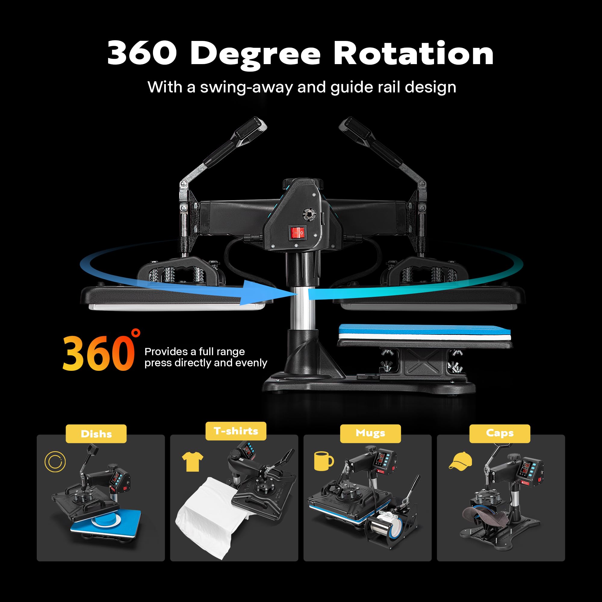 VIVOHOME Upgraded 5 in 1 Combo Multifunctional Swing Away Clamshell Printing Sublimation Heat Press Transfer Machine for T-Shirt Hat Cap Mug Plate 15 x 12 Inch Red