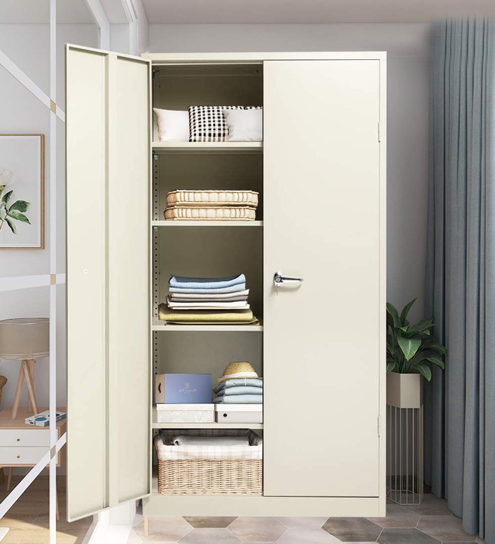 Tall Metal Storage Cabinet with Locking Doors and 4 Adjustable Shelves, 72.05" H x 36.22" W x 18.11", Steel Utility Cabinets for Garage, Home Office, Kitchen Pantry, Classroom, Easy Assemble, Grey