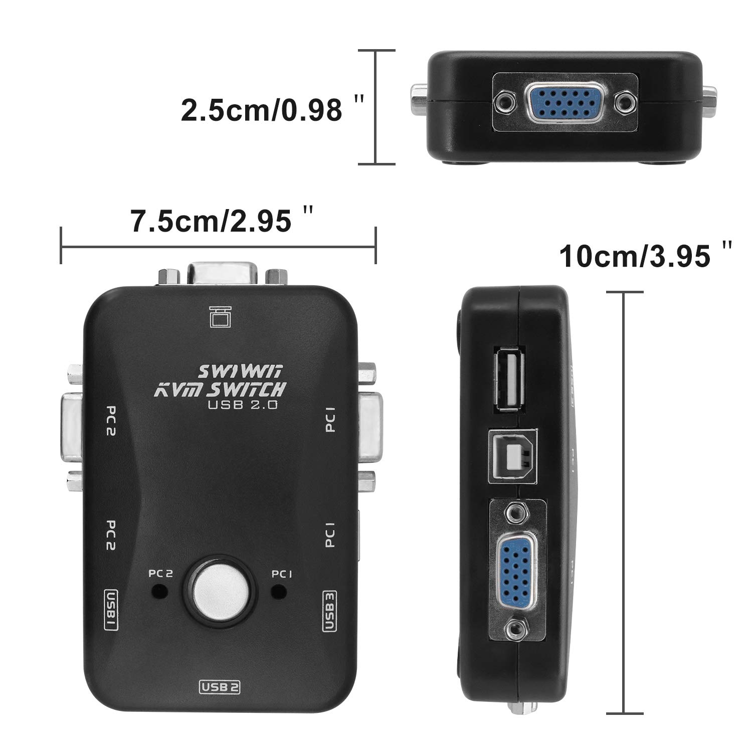 VM Switch Box 2-Port PC Monitor Switch Box Include 3 x USB VGA Cable Socket for Computer/Keyboard/Mouse Monitor, Plug and Play