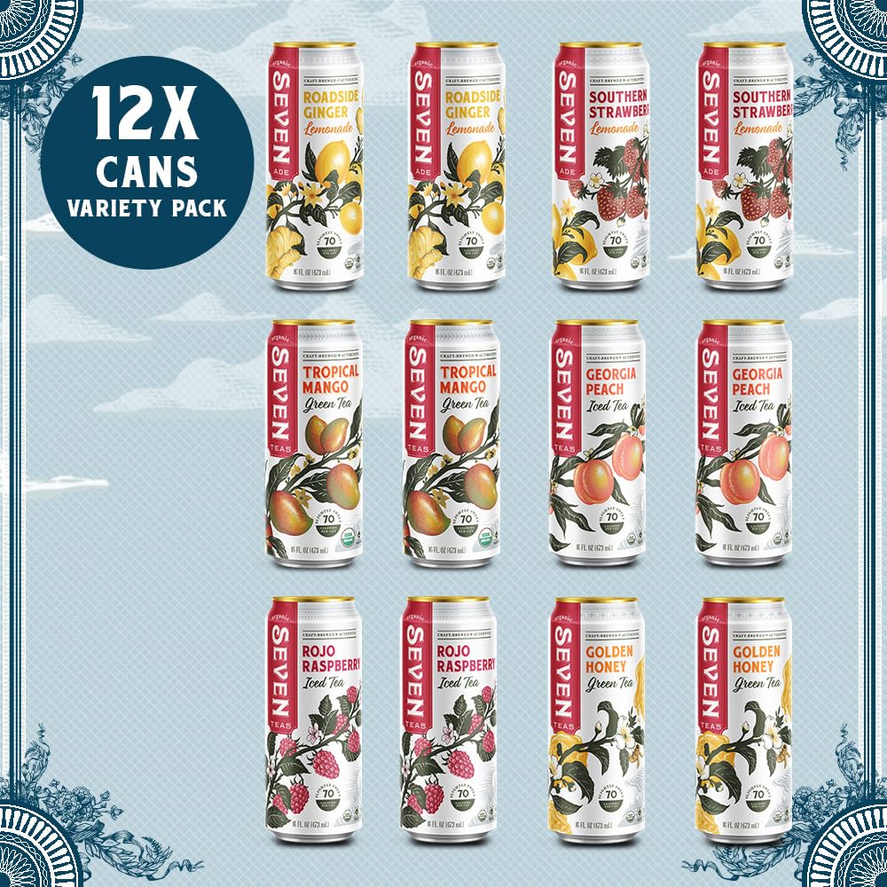 SevenTeas Roadtrip Variety Pack, 16 OZ (Pack of 12 Cans), Organic Iced Tea and Lemonade