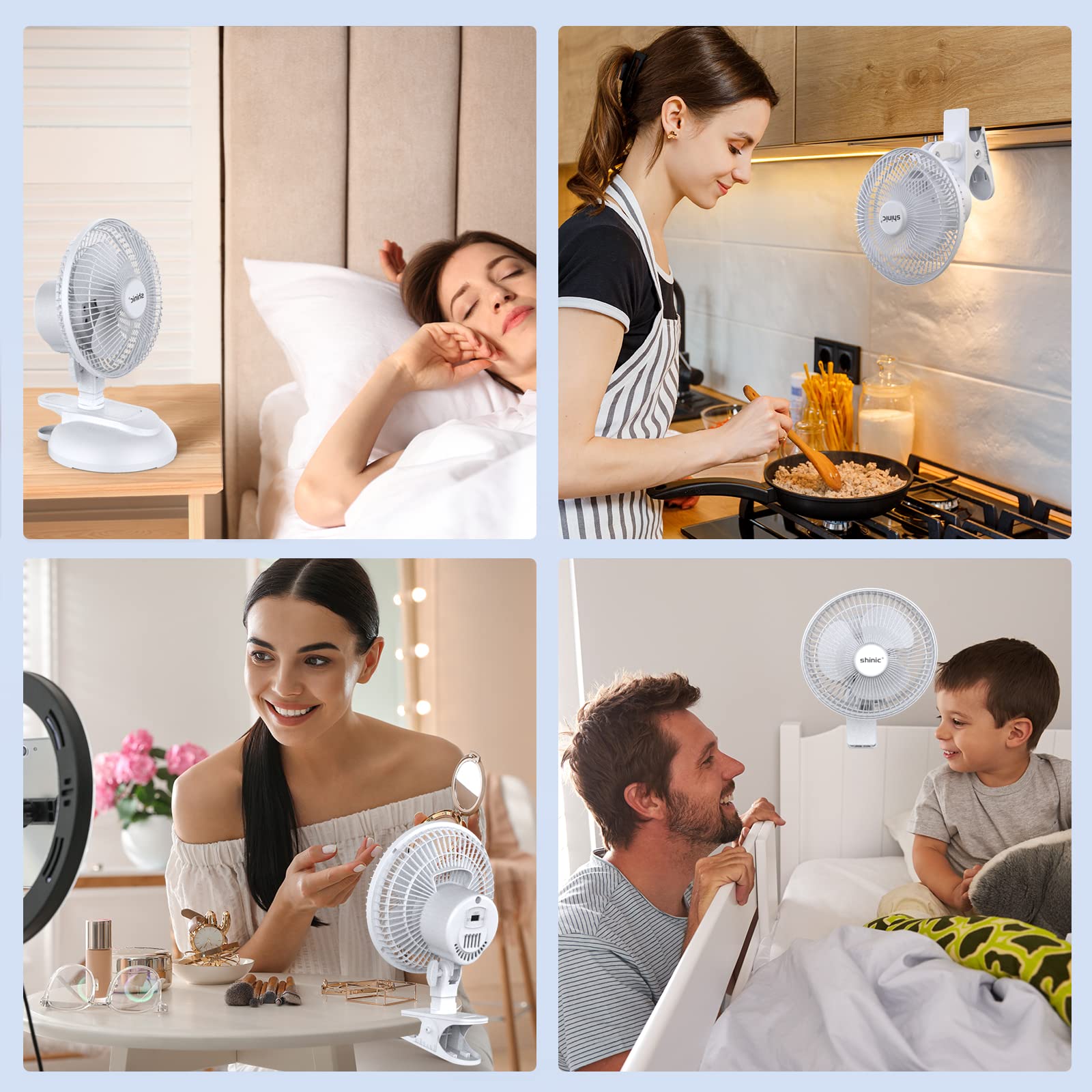 shinic 6-inch Clip on Fan with Strong Clamp,Powerful Airflow,Adjustable Tilt,Quiet Cooling Table-Top&Clip Fan with 6 ft Cord for Home,Office,Car,Garage,Gyms and Workshops(1pcs, White)