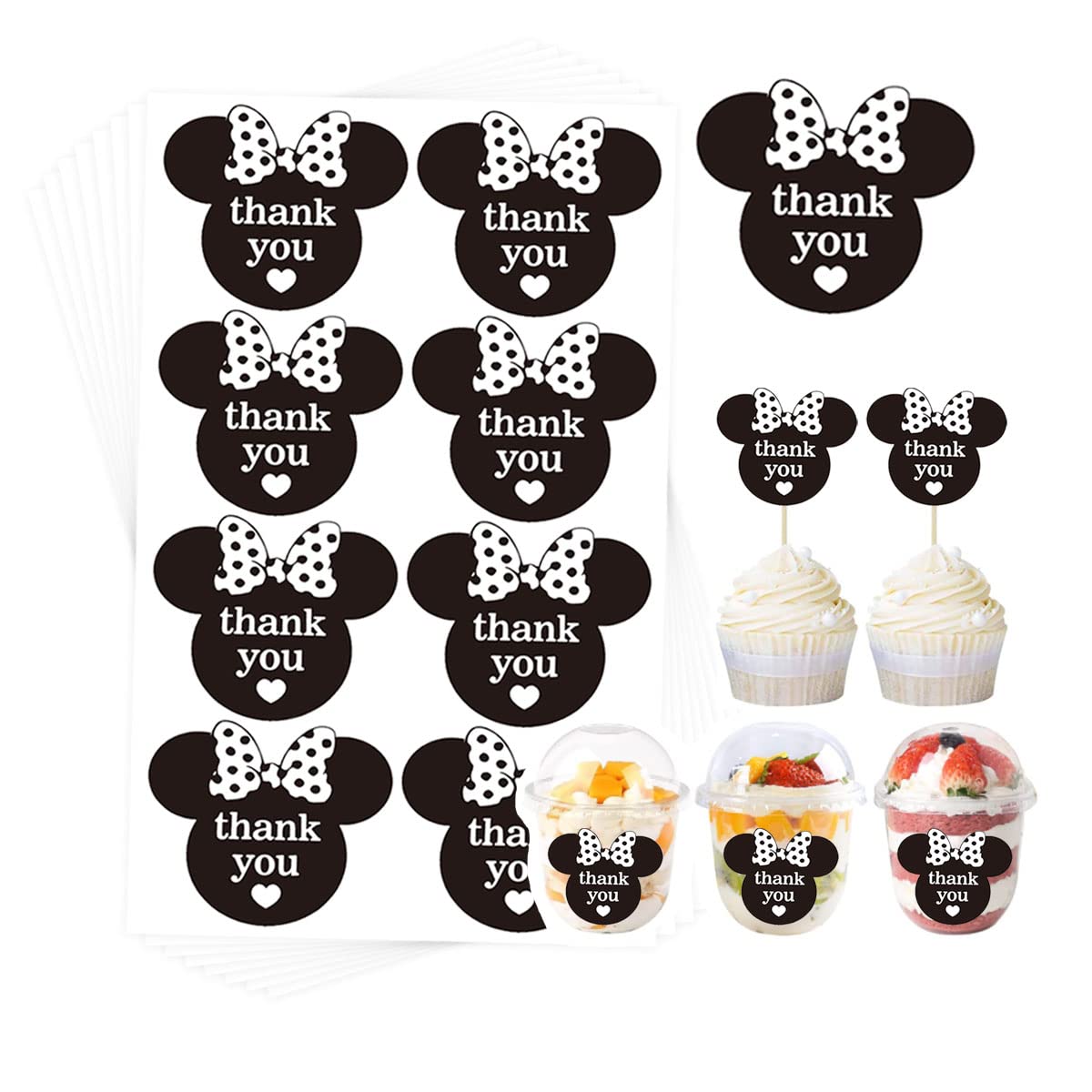 Thank You Stickers,2.38 x 2 inch Mouse Ears Head Labels for Birthday Party,Baby Shower,Card Envelope Seal(320 Labels/Pack)