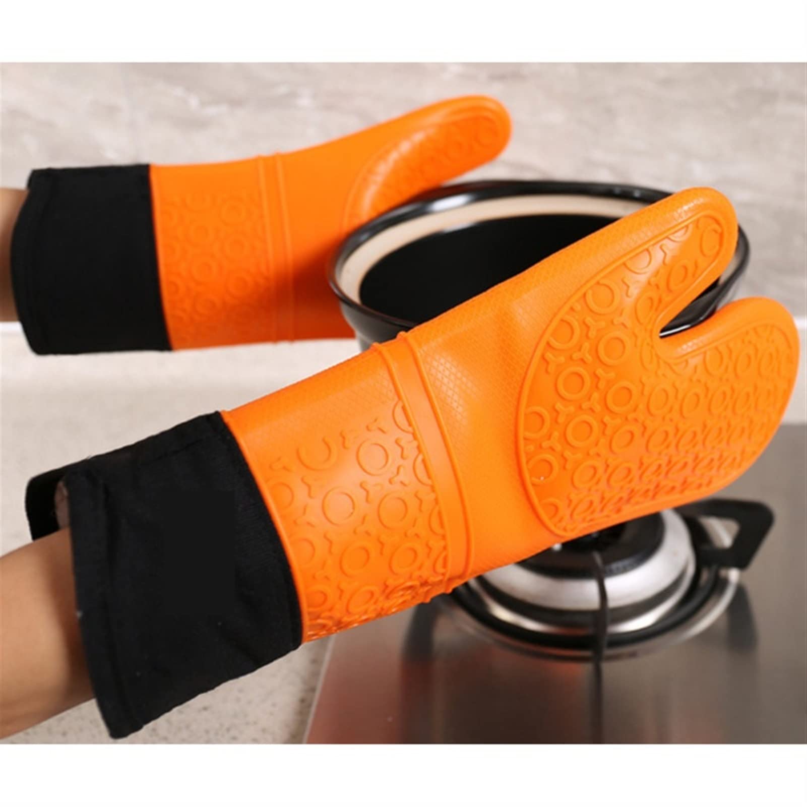 TBMAKE Oven Mitt Silicone Heat Resistant Gloves Household Long Cotton Microwave Mittens Oven Kitchen Baking Glove Cooking Barbecue Gants (Color : 1pcs Red)