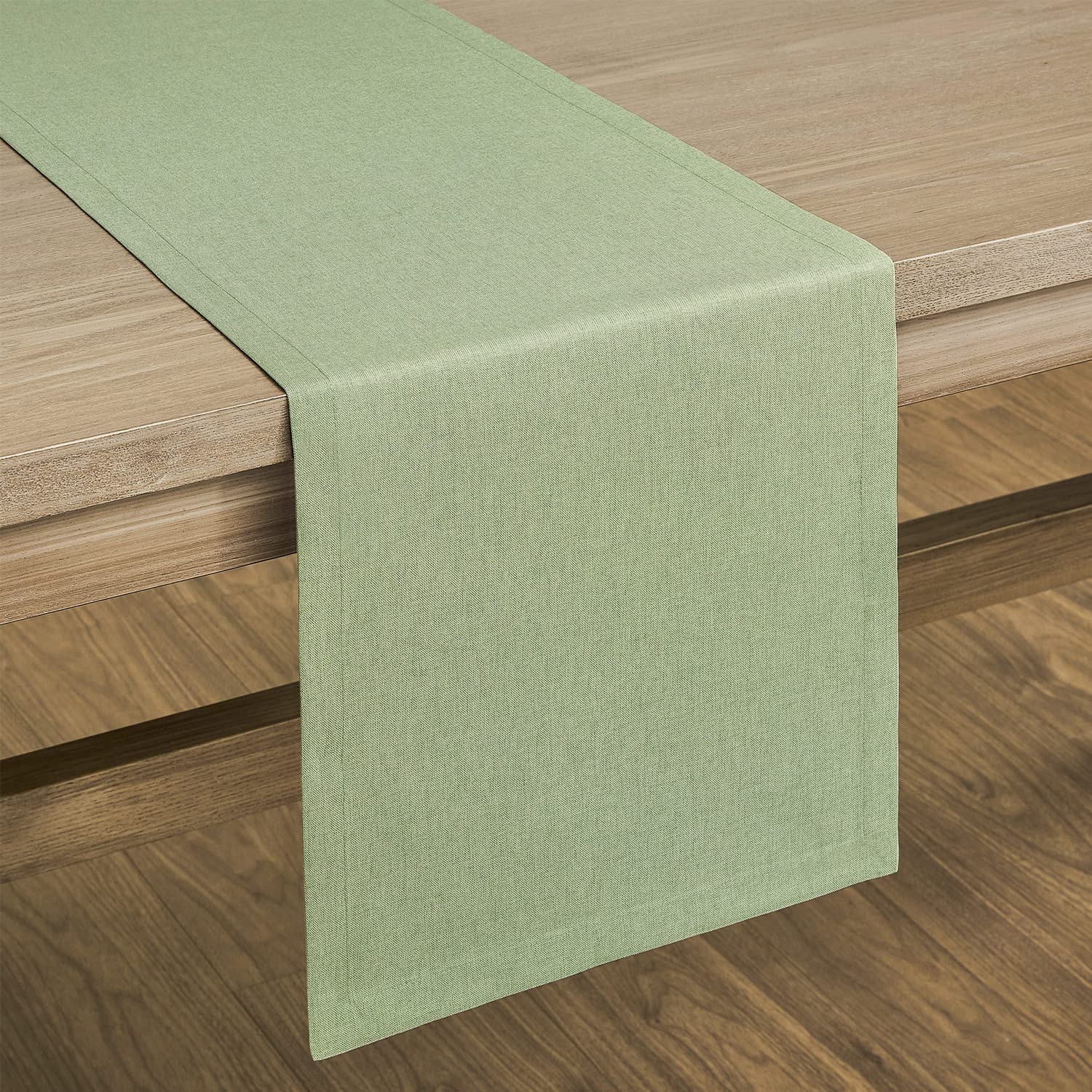 ZeeMart Basic Linen Style Table Runner, 14 x 72 Inch Sage Green, Rustic Farmhouse Green Table Runners 72 Inches Long, Everyday Polyester Table Runner - Machine Washable & Easy Care