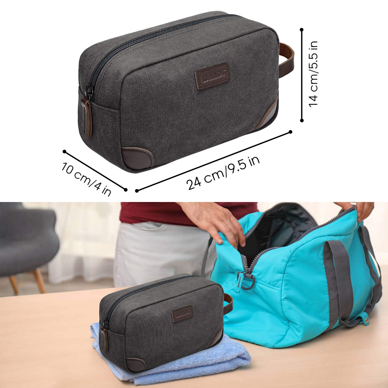 WANDF Toiletry Bag Small Nylon Dopp Kit Lightweight Shaving Bag for Kids Men and Women (Grey)