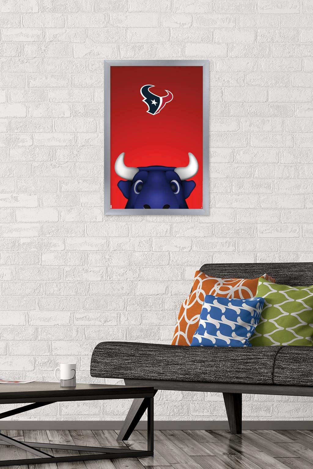 Trends International NFL Houston Texans - S. Preston Mascot Toro 20 Wall Poster, 14.725" x 22.375", Silver Framed Version