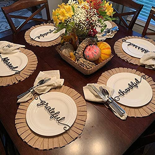 Round Burlap Placemats Farmhouse Rustic Mats Burlap with Ruffle Edge Placemats Set of 4 15inch for Dinner Plates