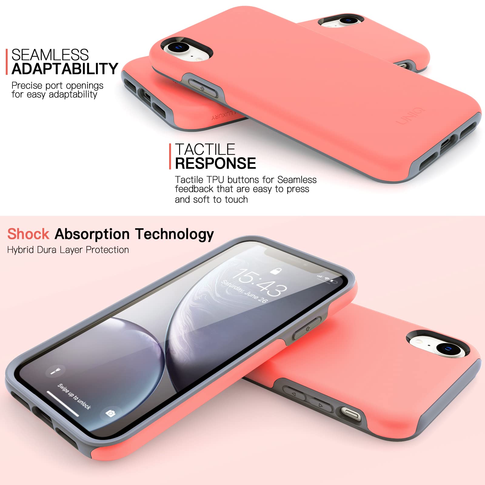 TEAM LUXURY Designed for iPhone XR Case, [Ultra Impact Resist] Shockproof Rugged [Anti-Scratch] Protective Case for iPhone XR Phone Case Cover 6.1" (Living Coral)