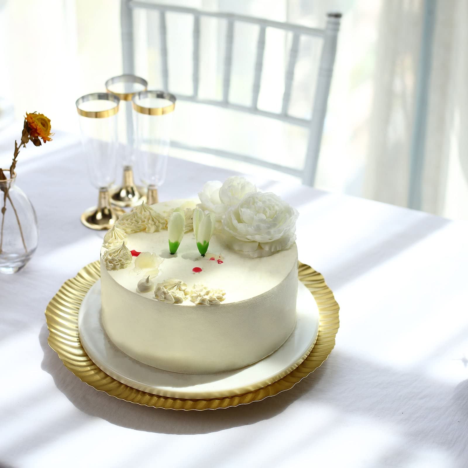 TABLECLOTHSFACTORY 12" Gold Wavy Hairpin Leg Metal Serving Tray Dessert Display, Pedestal Wedding Cake Cupcake Stand Centerpiece