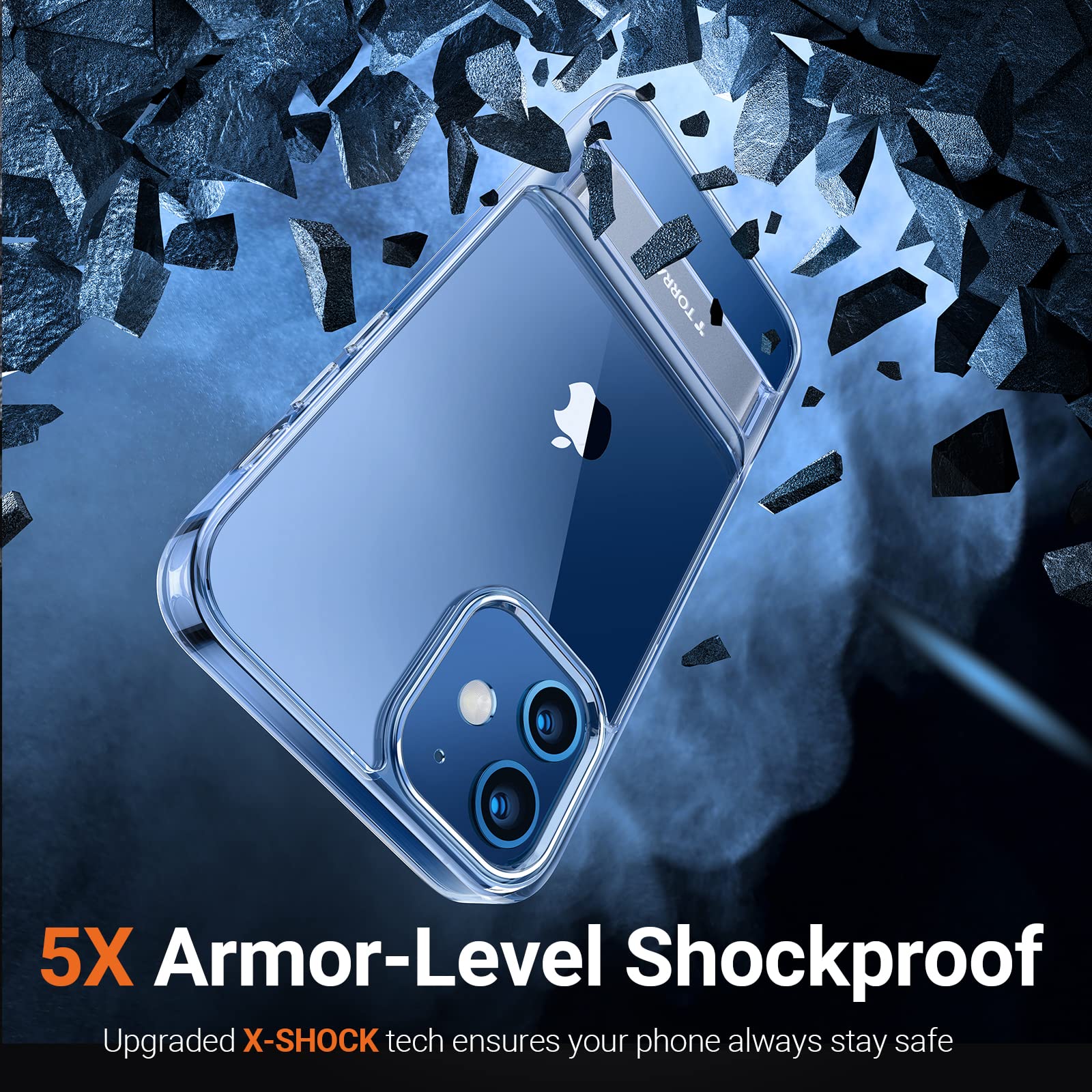 TORRAS 𝑻𝑶𝑹𝑹𝑨𝑺 MoonClimber Designed for iPhone 12 Mini Case [5X Military Armor-Level Shockproof] [3 Stand Ways] with Adjustable Metal Kickstand Slim Clear Stand Case, Clear