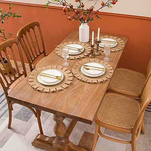 Round Burlap Placemats Farmhouse Rustic Mats Burlap with Ruffle Edge Placemats Set of 4 15inch for Dinner Plates