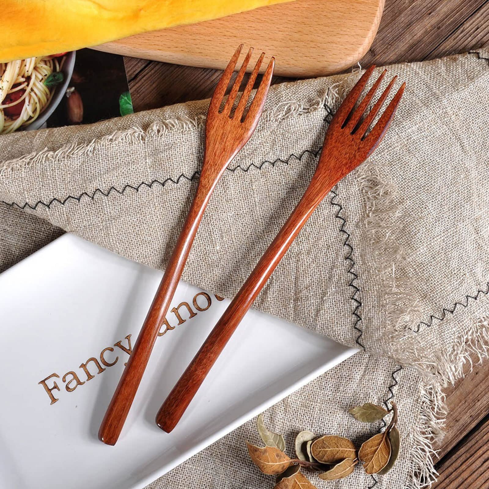 TANACC Fork Wooden Spoon Fork Kitchen Cooking Utensil Soup-teaspoon Tableware Stirring Spoon Kitchen Accessories