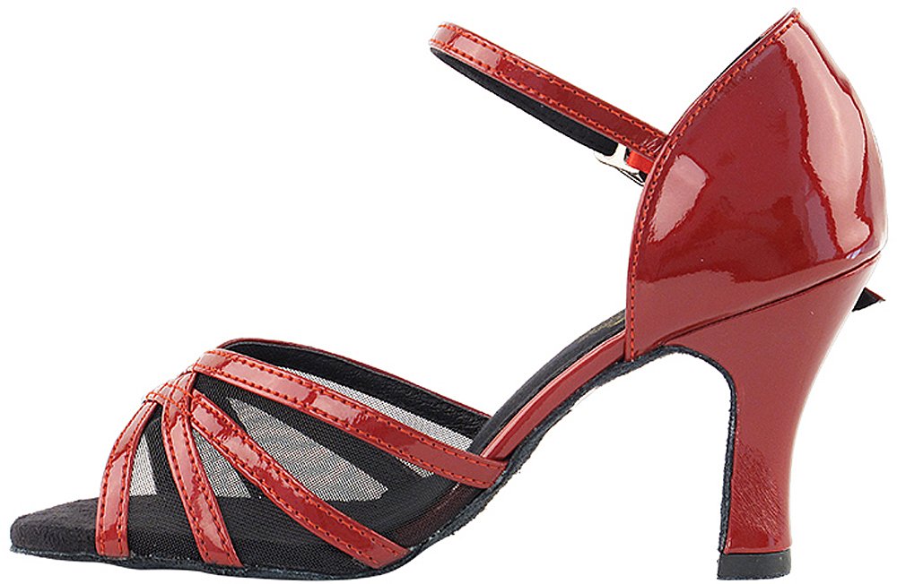 Women's Ballroom Dance Shoes Tango Wedding Salsa Dance Shoes Red Patent & Black Mesh 6027EB Comfortable - Very Fine 3" Heel 8 M US [Bundle of 5]