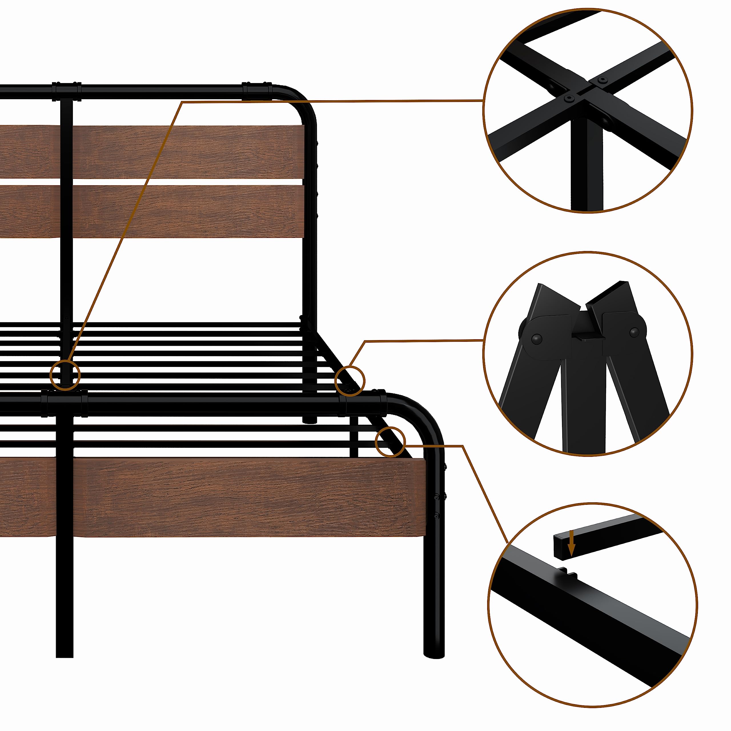 Sementa King-Bed-Frame with Wood-Headboard - Heavy Duty Platform Bed with Solid Slats Support, No Box Spring Needed,Easy Assembly,Vintage Brown