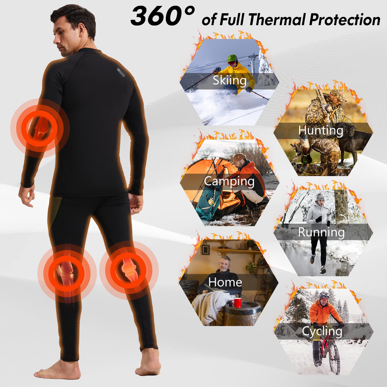 romision Long Johns for Men Thermal Underwear Set Winter Hunting Gear Sport Bottom Top Base Layer for Cold Weather A-black