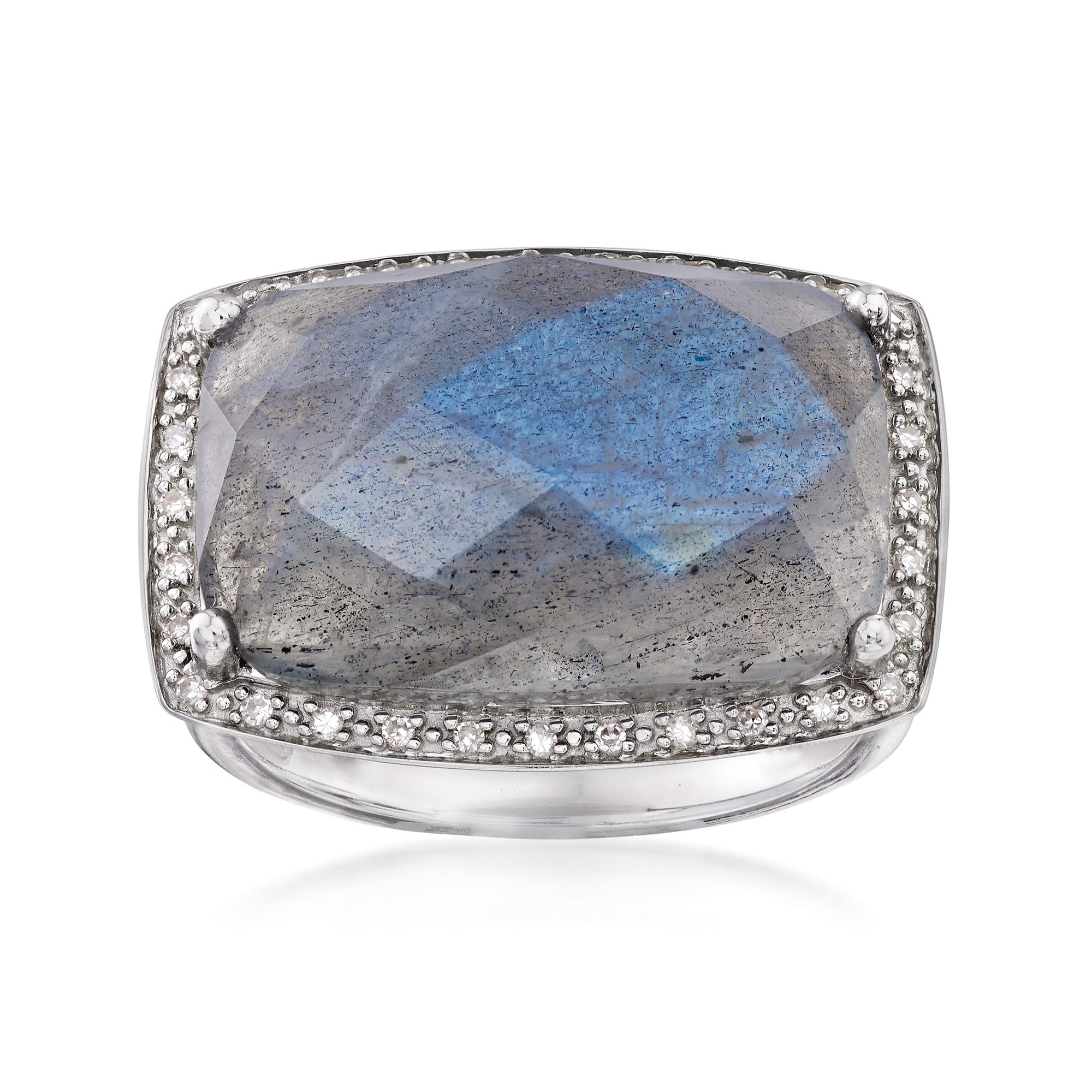 Ross-Simons Labradorite and .10 ct. t.w. Diamond Ring in Sterling Silver. Size 8
