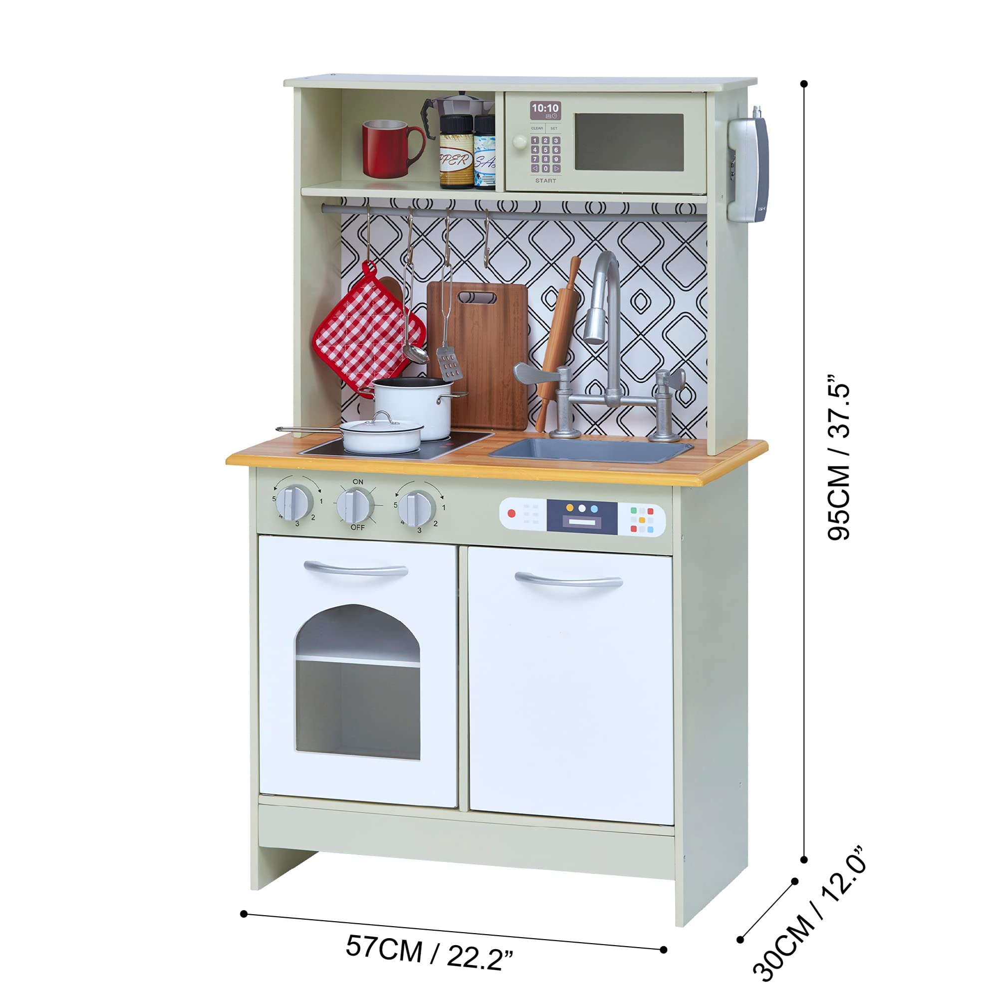 Teamson Kids - Little Chef Boston Modern Play Kitchen - Olive Green/White 22.25 x 12 x 37.5 inches