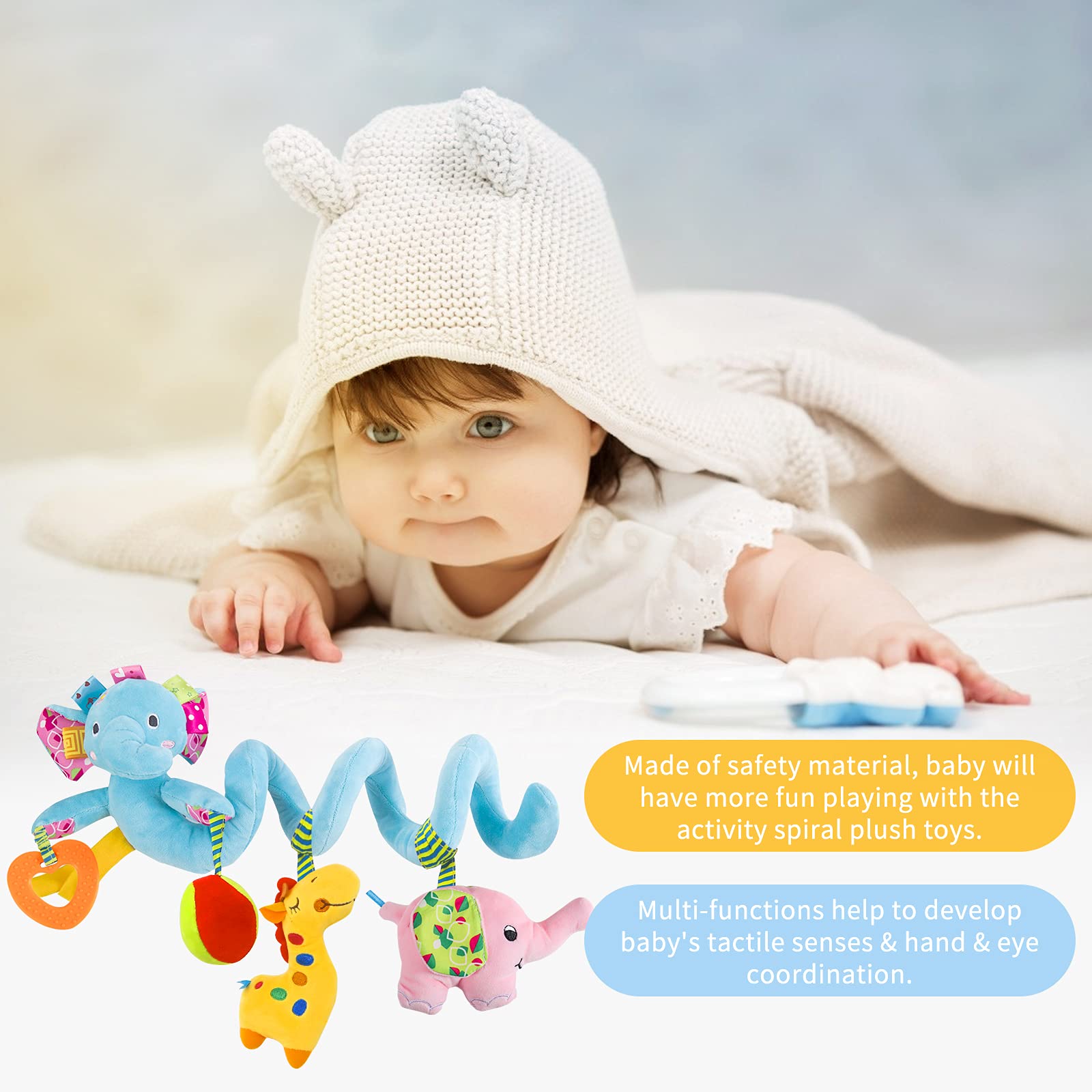 VX-star Baby Pram Crib Ornament Hangings Blue Cute Little Elephant Shape Design Spiral Plush Toys Stroller and Travel Activity Toy