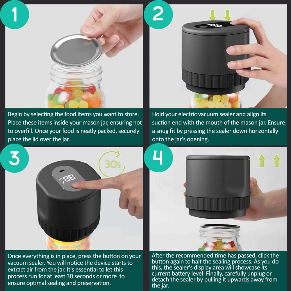 Vacuum Jar Sealer, Mason Vacuum Sealer Kit, Electric Mason Jar Vacuum Sealer for Wide Mouth and Regular Mouth Mason Jars, Comes with 10 Lids (Black)