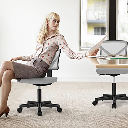 Sweetcrispy Office Computer Desk Chair, Ergonomic Low-Back Mesh Rolling Work Swivel Chairs with Wheels, Armless Comfortable Seat Lumbar Support for Home,Bedroom,Study,Student,Adults, Grey