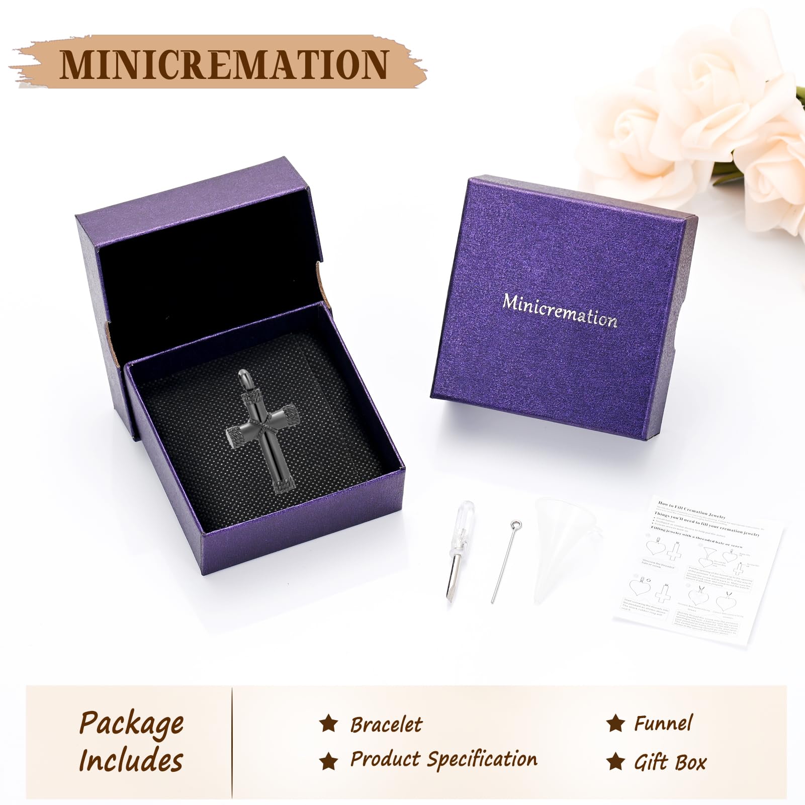 Rope Winding Cross Cremation Ashes Urn Pendant Necklace Memorial Keepsake Jewelry Lord’s Prayer Cross Ashes Necklaces (Black)