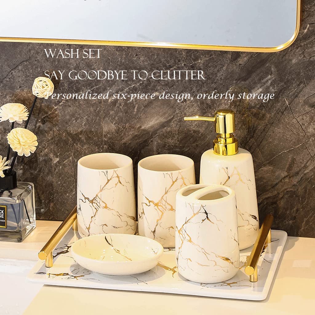 UTOYA Durable Marble Texture Bathroom Accessory Set,Gorgeous Ceramic Soap Dispenser Green-Tray,Toothbrush Holder,Tumbler for Bathroom Counter Replacement