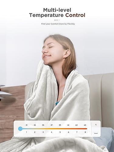 Shodu Heated Blanket,Fast Heating&Over-Heat Protect Electric Blanket,Dual Controller,ETL Certification,9 Heat Settings 1-12 Hours Auto Off (White, Queen 90''×84'')