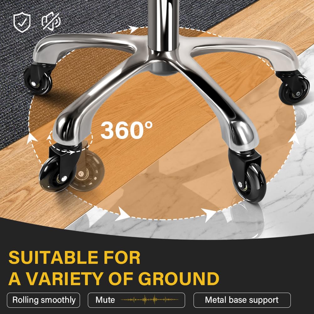 WKWKER Heavy Duty Rolling Stool with Wheels Hydraulic Swivel Adjustable Rolling Stool Ergonomic Thick Leather Seat Stool Chair for Kitchen Drafting Lab Office Salon Message Stool β White