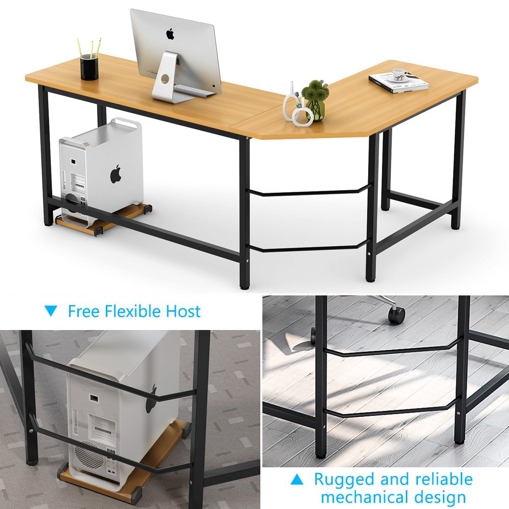 Tribesigns 66 inch Modern L Shaped Desk, Corner Computer Desk PC Laptop Gaming Table Workstation for Home Office, White Faux Marble/Gold Metal Frame