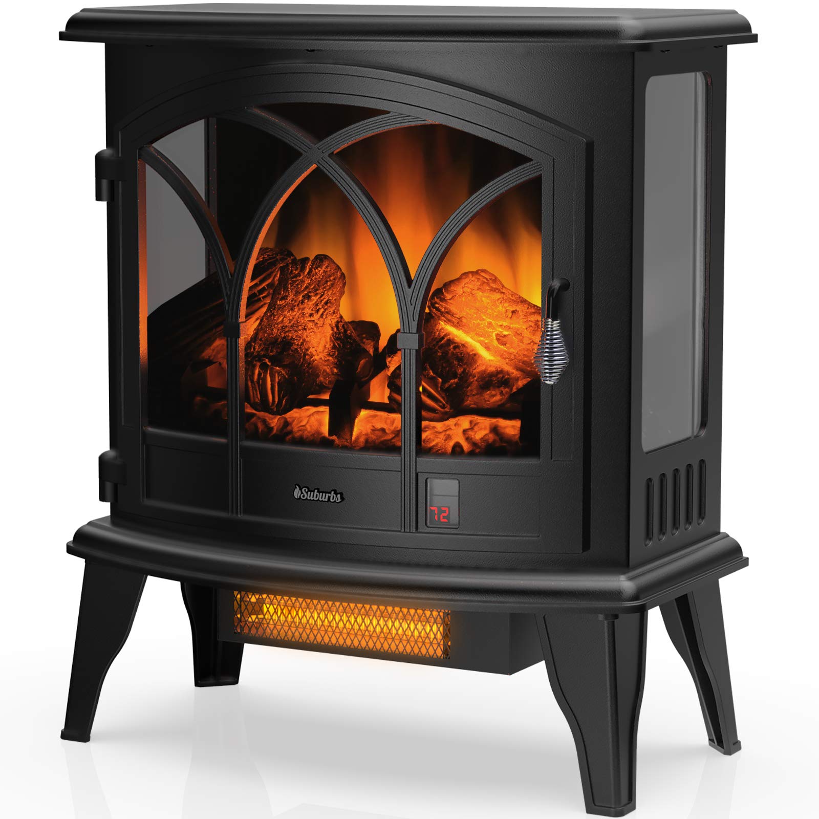 TURBRO Suburbs TS23-C Electric Fireplace Infrared Heater with Curved Door- 23" Freestanding Fireplace Stove with Adjustable Flame Effects, Overheating Protection, Timer, Remote Control - 1400W, Black