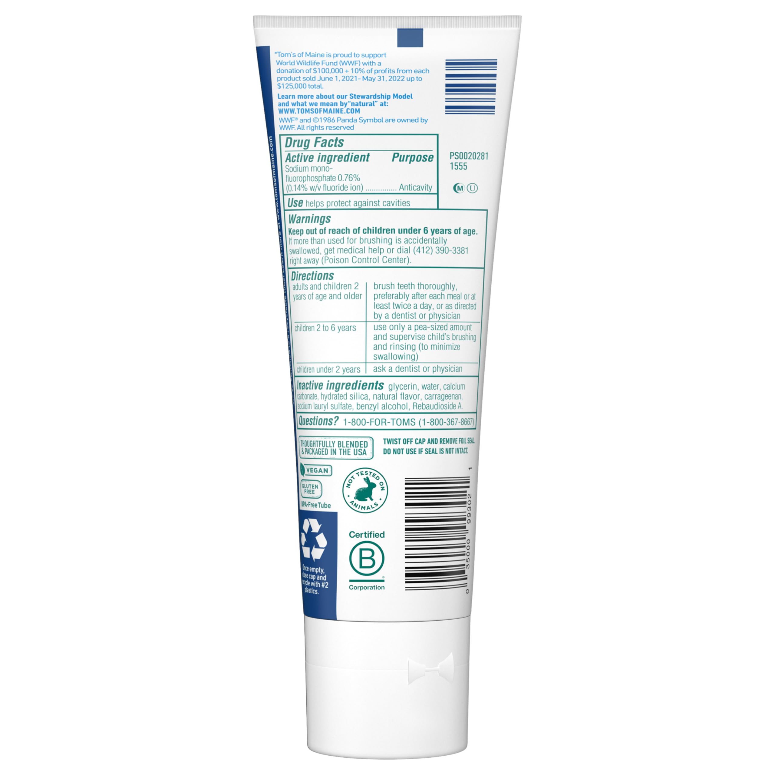 Tom's of Maine Kid's Natural Fluoride Toothpaste, Blueberry, 5.1 oz. 3-pack (Packaging May Vary)