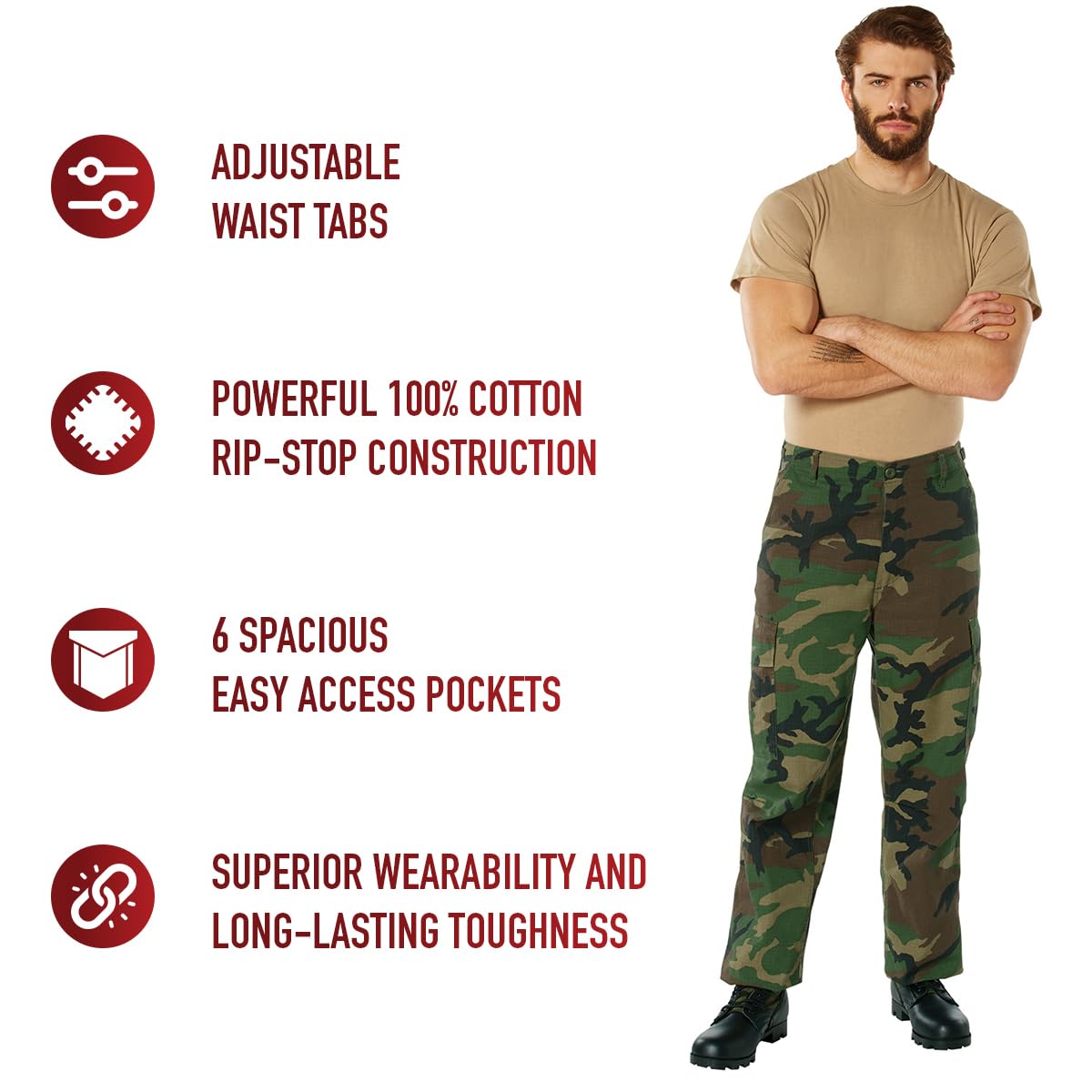 Rothco Vintage Vietnam Ripstop Fatigue Pants β Iconic Style, Timeless Comfort β Woodland Camo β L