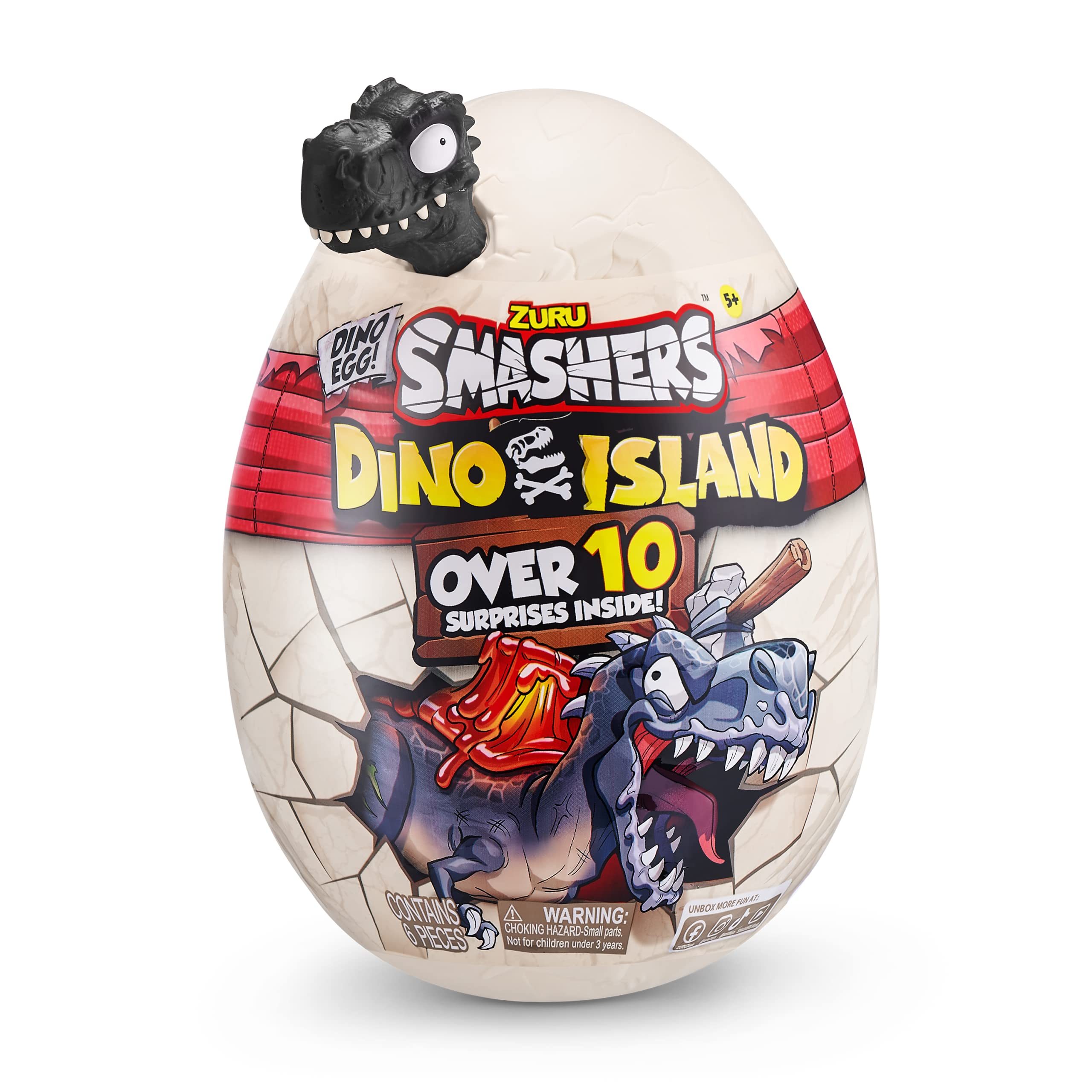 Smashers Dino Island Mini Egg T-Rex by ZURU Prehistoric Discovery Toy with 10 Surprises, Dinosaur Toys, Slime, Sand and More Age 5+